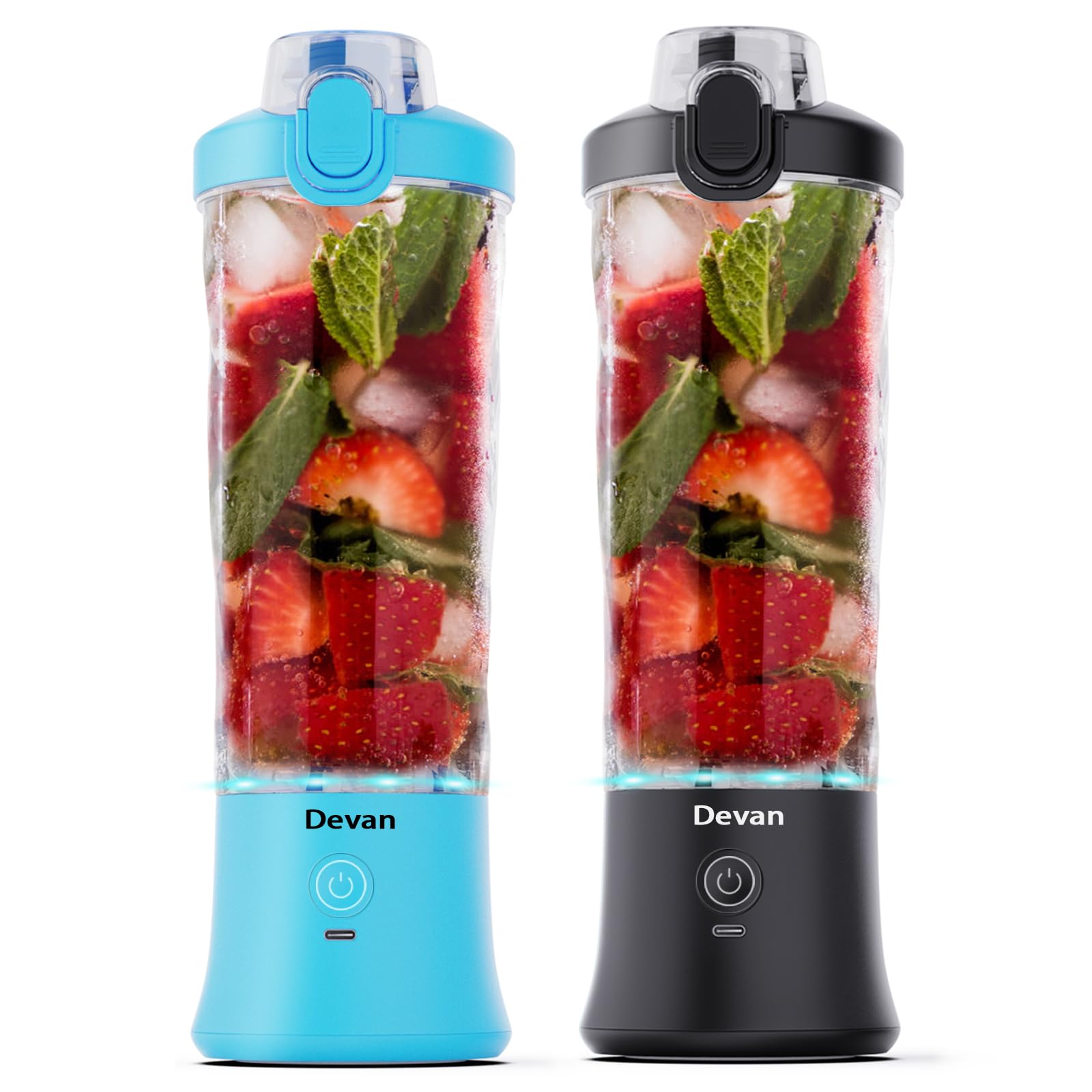 2 Pack Portable Blender,270 Watt for Shakes and Smoothies Waterproof Blender USB Rechargeable with 20 oz BPA Free Blender Cups with Travel Lid.