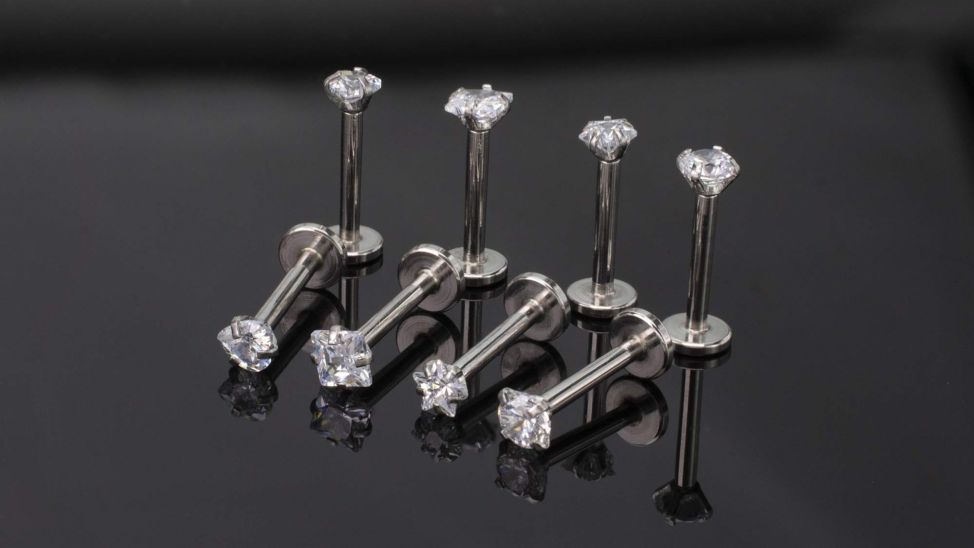 16G Love/Star/Square/Round Shape Clear CZ Labret Monroe Lip Ring Tragus Nail Helix Earring Stud Piercing Jewelry Surgical Stainless Steel Bar 8mm CZ 3mm 4 Pairs