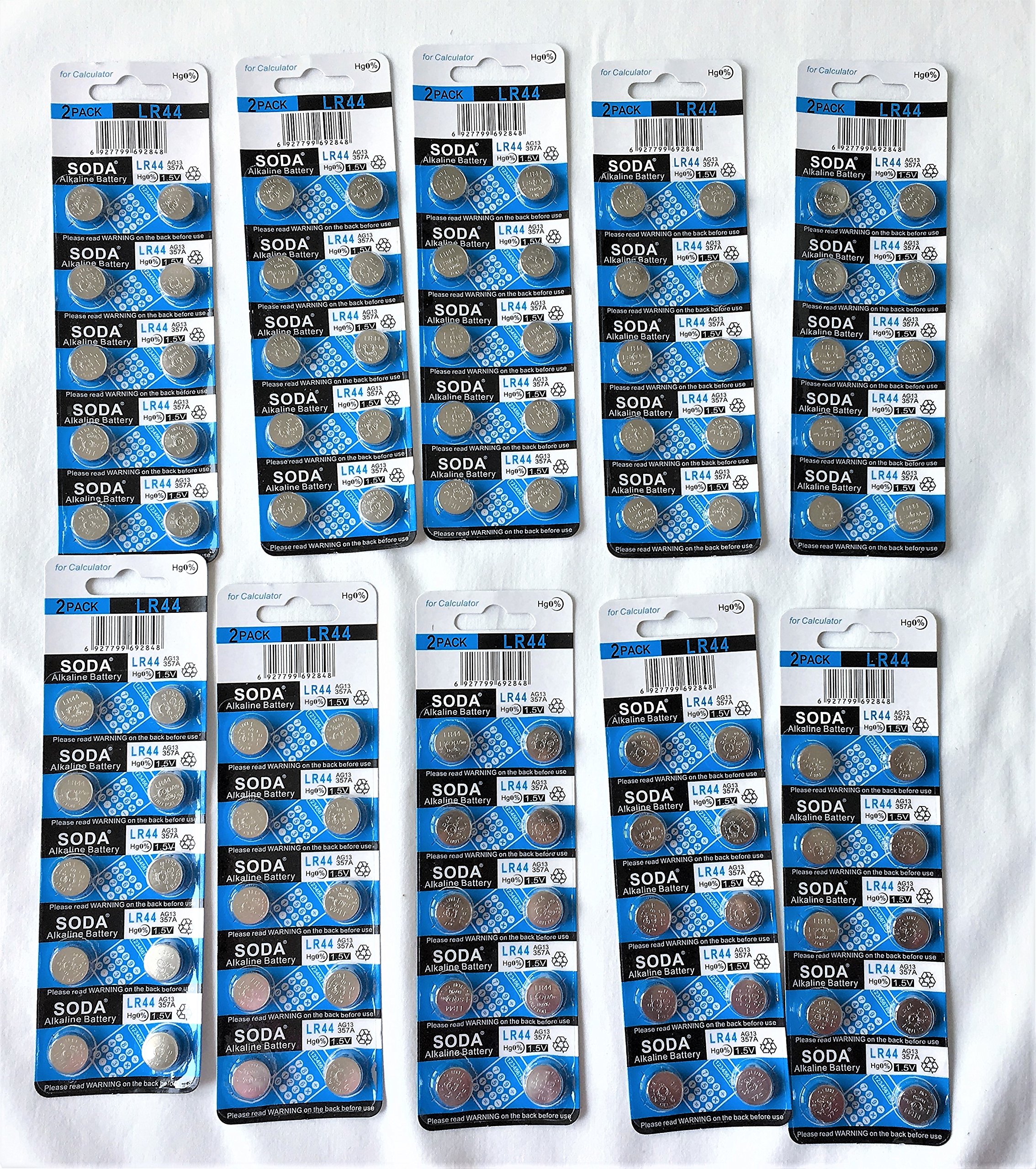 AG13 LR44 L1154 357 A76 Alkaline Button Cell Battery with Retail Blister Pack Cards (100) by YMCtoys