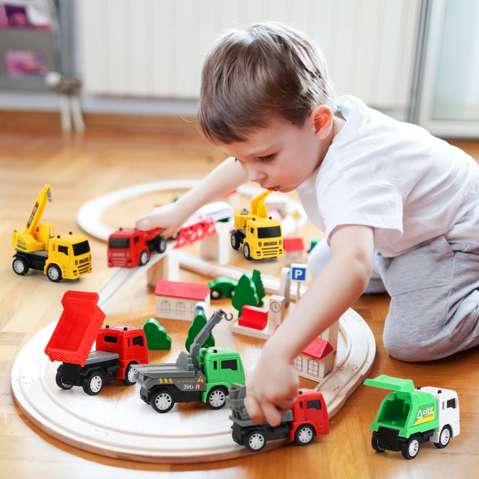 3 otters 12PCS Pull Back Cars, Construction Vehicle Toys for Easter Eggs Hunt, Easter Basket Stuffers Fillers, Easter Kids Party Favor, Easter Classroom Prize Supplies