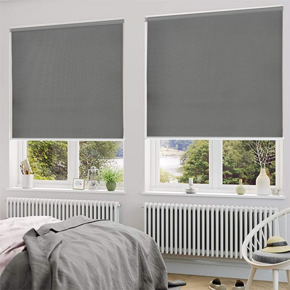 100% Blackout Window Roller Shades, Striped Jacquard Blinds with Thermal Insulated, Roll up and down shades, Easy Installation for Home and Office(23 x 72 inches, Dark Grey)