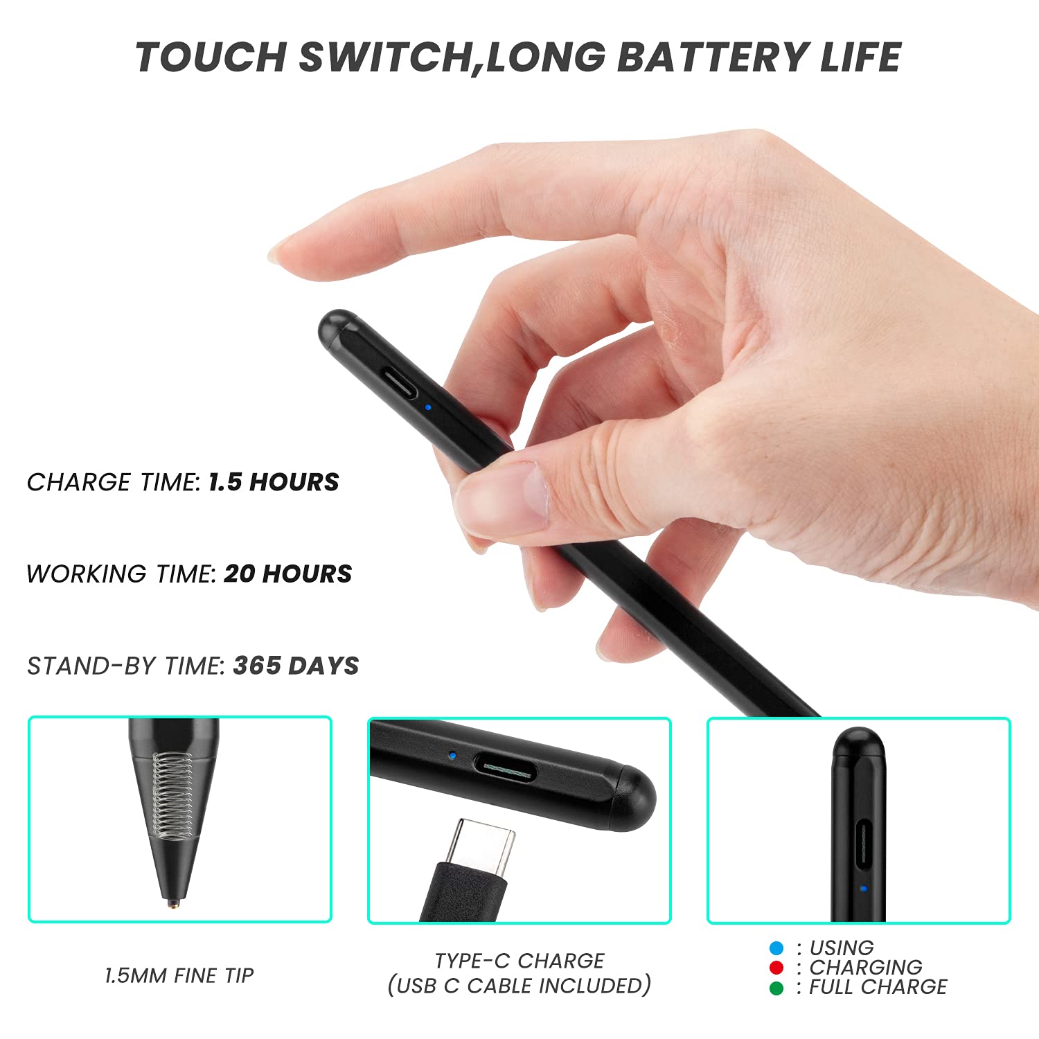 Chromebook Flip 2-in-1 Touchscreen Laptop Stylus Pen, Active Pen Digital Capacitive Stylus for ASUS Chromebook Flip 2-in-1 Laptop Stylus with Ultra Fine Tip,Touch-Control and Rechargeable,Black