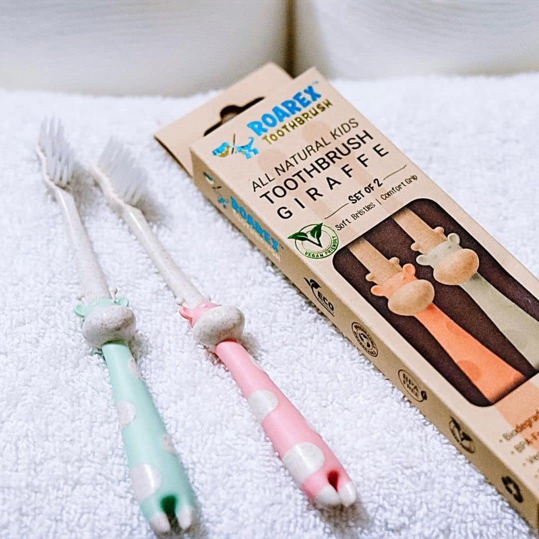 ANPEI ROARex Vegan Eco Friendly All Natural Kids Toothbrush Made from Plants – Sweet Baby Giraffe | 100% Biodegradable and Compostable | 1% for The Planet Product