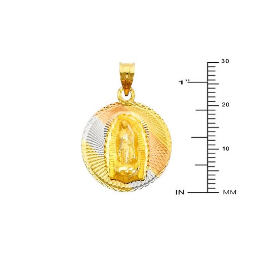 14k Tri Color Gold Religious Mary Guadlupe Stamp Charm Pendant
