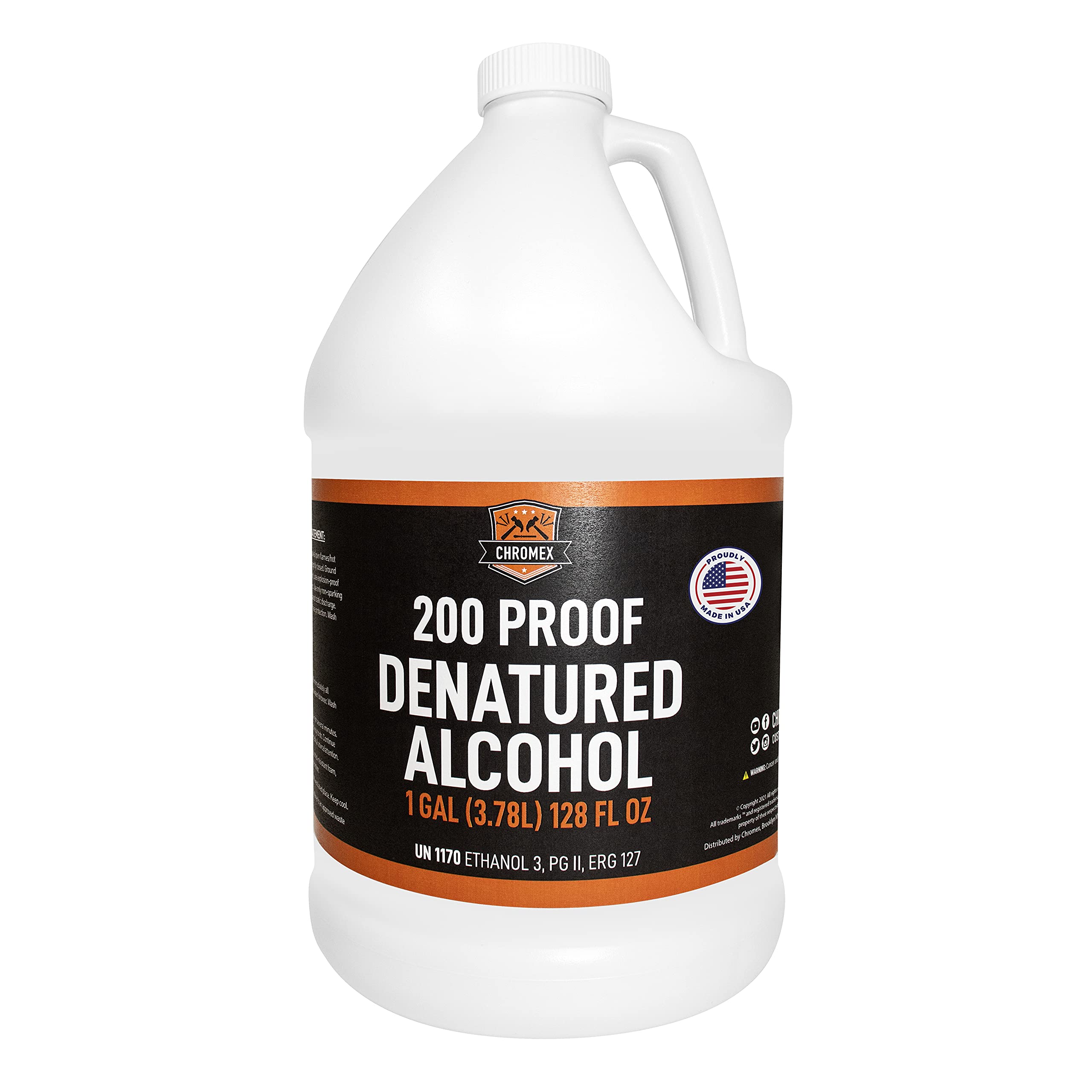 Chromex 200 Proof Denatured Ethyl Alcohol, Ethanol Cleaning Solvent, Thinner and Fuel Burner