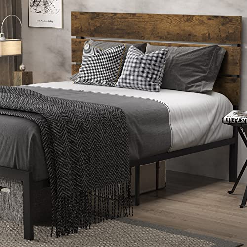 Allewie Queen Size Platform Bed Frame with Wooden headboard and Metal Slats/Rustic Country Style Mattress Foundation/Box Spring Optional/Strong Metal Slats Support/Easy Assembly