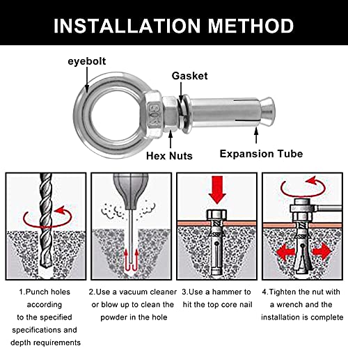Augiimor 5PCS M6 x 60mm Ring Lifting Expansion Eyebolt Bolt Screw, 304 Stainless Steel Wall Concrete Brick Anchor Bolt