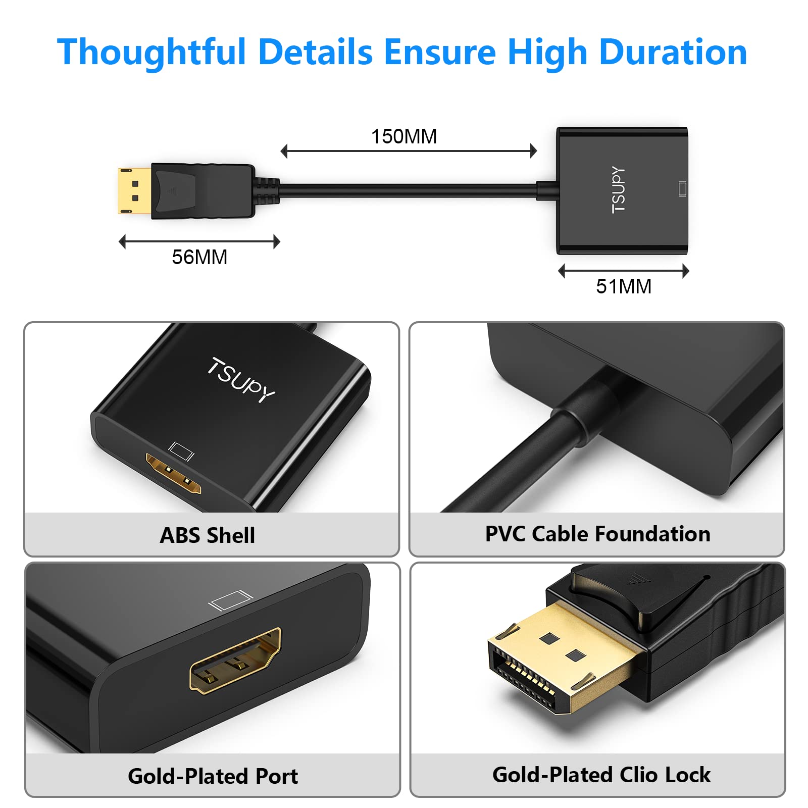 TSUPY ππ’π¬π©π₯ππ²ππ¨π«π to HDMI Adapter Converter 4K UHD, DP (Source) to HDMI (Monitor) Cable Gold Plated Converter Displaylink Cord Compatible for PC, Projector, HDTV and More Display Devices