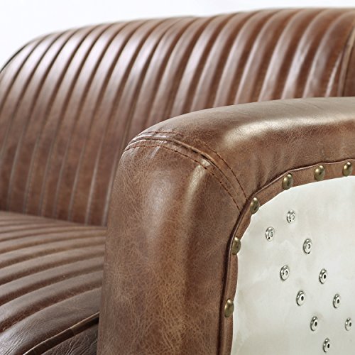 ACME FURNITURE Brancaster Retro Brown Top Grain Leather and Aluminum Loveseat