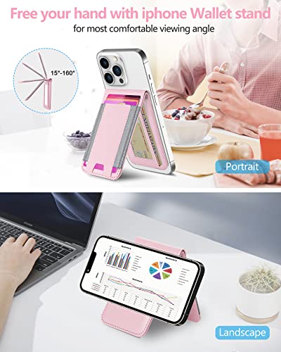 2-in-1 Magnetic Wallet, Up-grade with iPhone Wallet and Adjustable Stand, Open ID Window, Magnetic Wallet for iPhone 14 Pro Max/14 Pro/14/14 Plus/13/12 Series, 9 Cards Holder, Vegan Leather, Pink