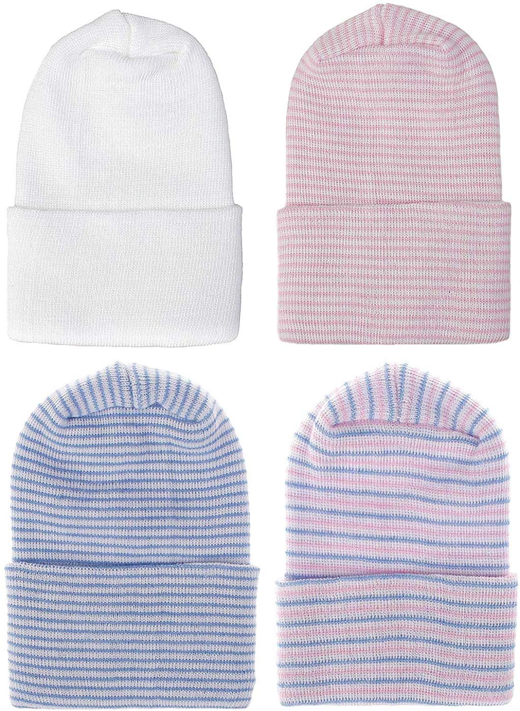 Chryvva 4 Pack Newborn Hospital Hat Infant Baby Hat (0-3 Months)