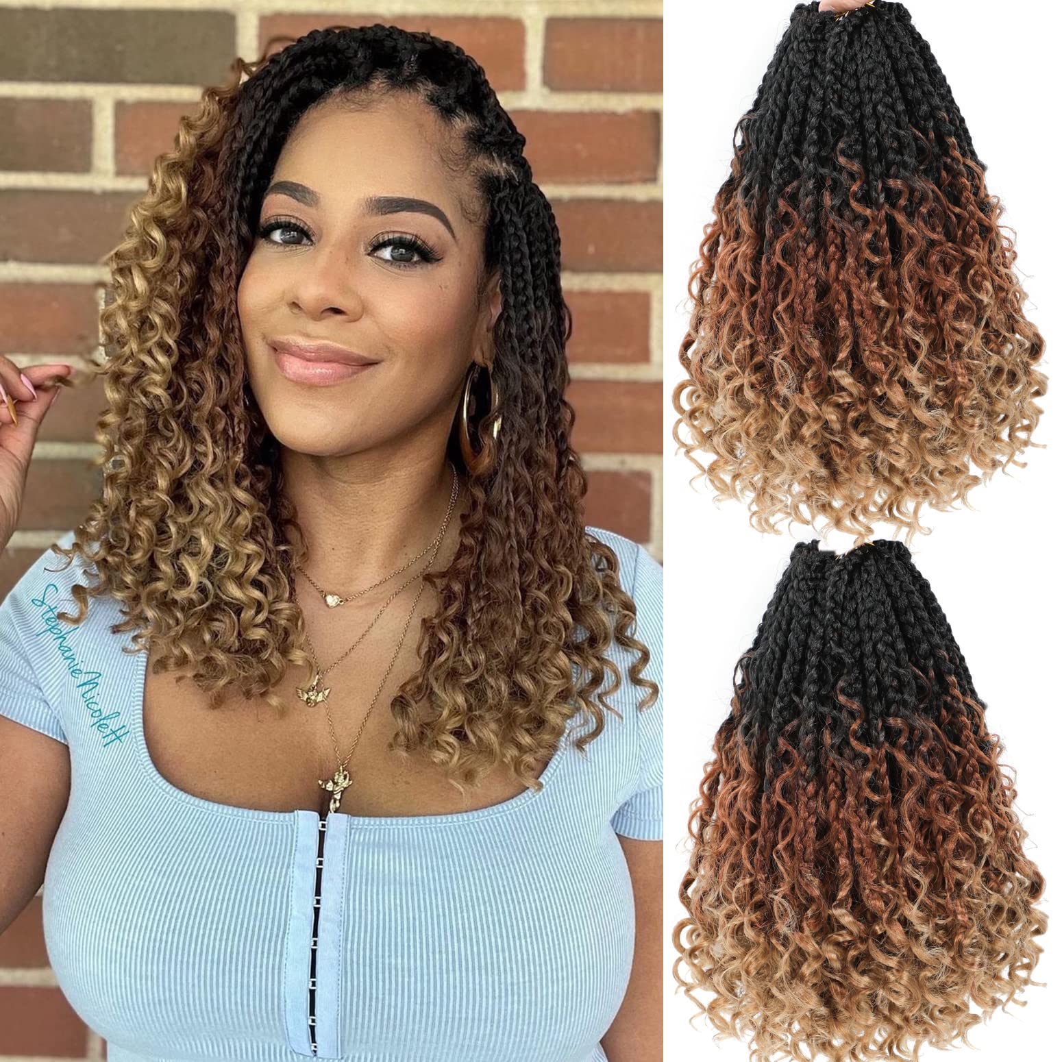 12inch Goddess Box Braids Crochet Hair Crochet Box Braids Curly Ends 3X Bohemian Crochet Box Braids Hair Synthetic Crochet Hair Extensions
