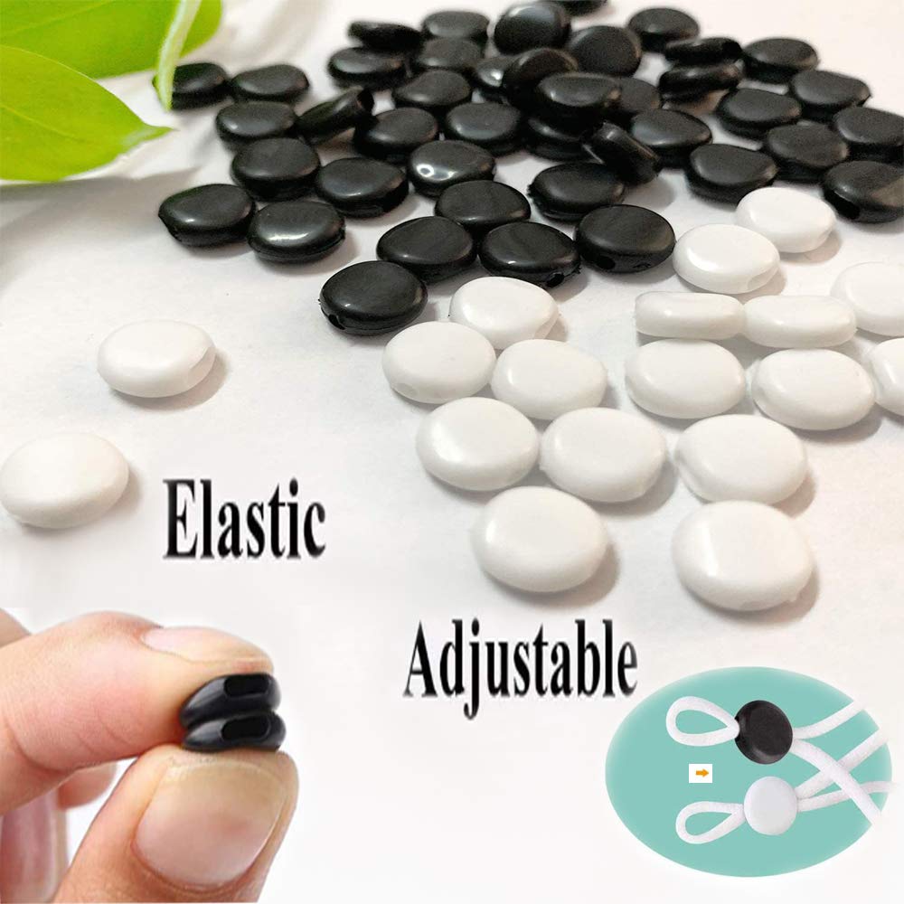 100Pcs Cord Locks for Mask, Silicone Rope Toggles for Drawstrings, Fixed and Removable Rope Cord Lock Buckle, Adjustable Elastic Cord Non-Slip Stopper Adjuster, Suitable for Adults and Kids (Black)