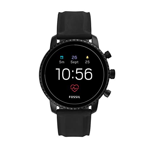 Fossil Men's Gen 4 Explorist HR Heart Rate Stainless Steel and Silicone Touchscreen Smartwatch, Color: Smooth Black (Model: BQD1000)