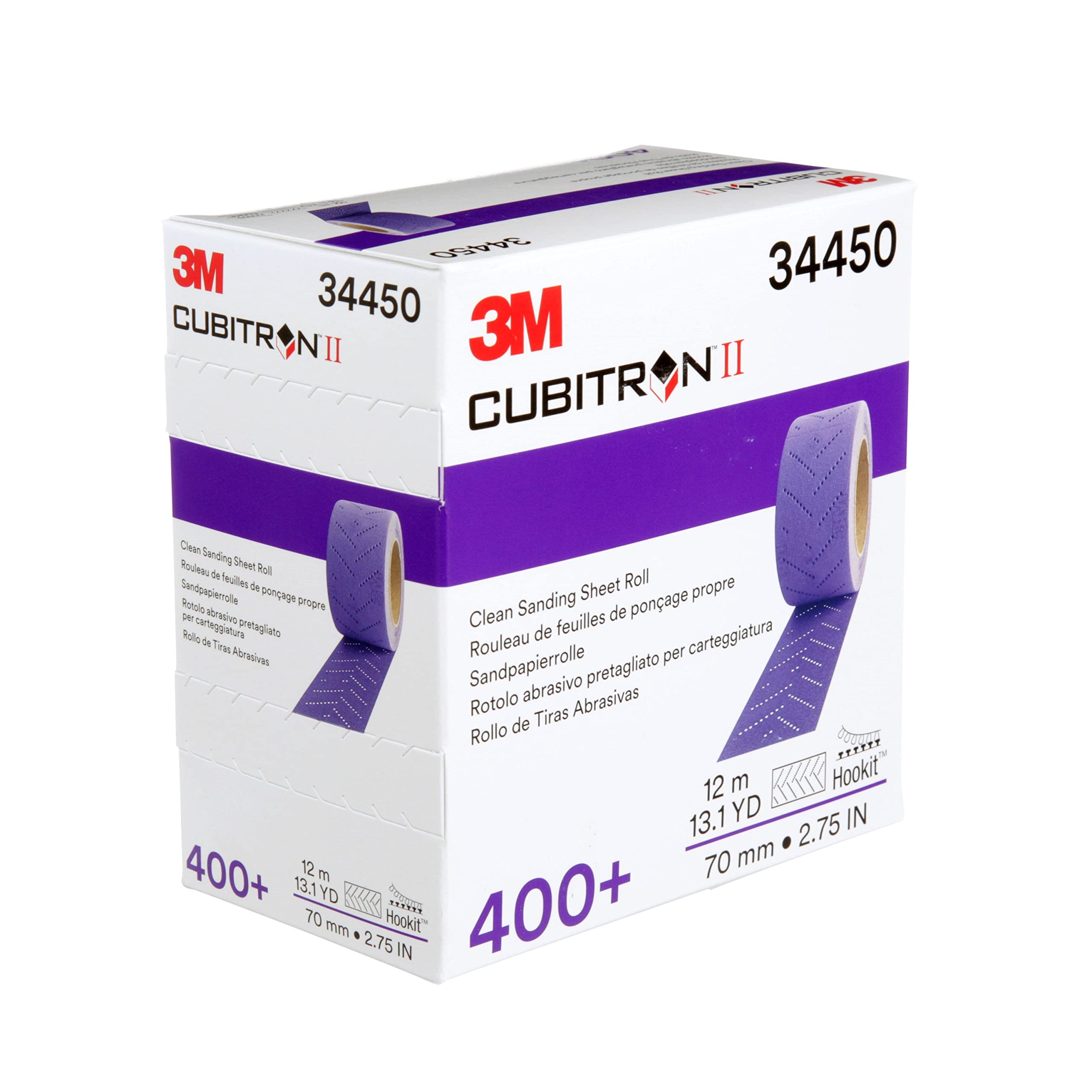 3M Cubitron II Hookit Abrasive Sheet Roll, 34450, Multi-Hole, 70 mm x 12 m, 400+ Grade, Automotive Sanding Roll Sandpaper for Coating Removal, Body Repair, Auto Sanding