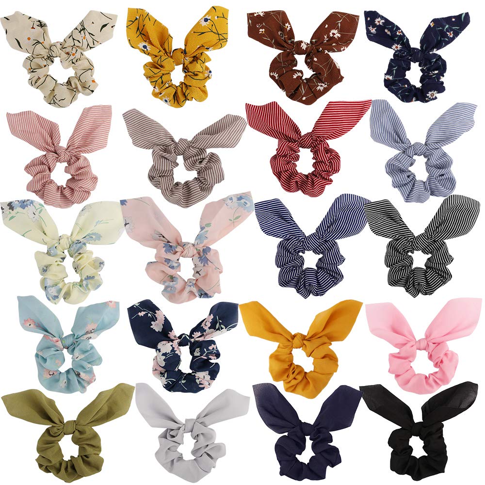ACO-UINT 20 Pack Adorable Chiffon Bow Hair Scrunchies for Women, Thick Hair Bunny Ear Scrunchies, Elastic Bulk Hair Accessories and Ties for Girls