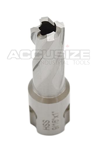 Accusize Industrial Tools 9/16'' Cutting Diameter with 1'' Cutting Depth, H.S.S. Annular Cutter with Nitto One Touch Shank, CBN Ground, 1190-2014