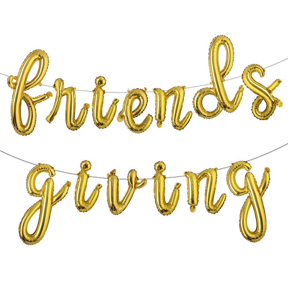 16 Inches Tall Multicolor Foil Balloons "Friendsgiving" Banner Letter Party Decorations,Fall Theme Friends Party Decor and Party Backdrop (L FRIENDS GIVING GOLD)