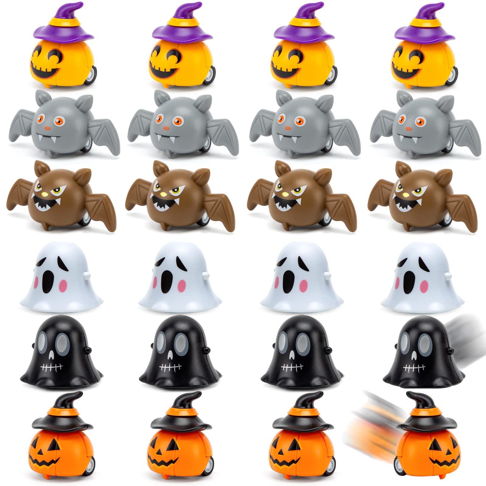 3 otters Halloween Pull Back Cars, 24PCS Tiny Car Toys Friction Powered Cars for Racing Kids Halloween Party Favors Gifts Fillers, Halloween Treats Prizes