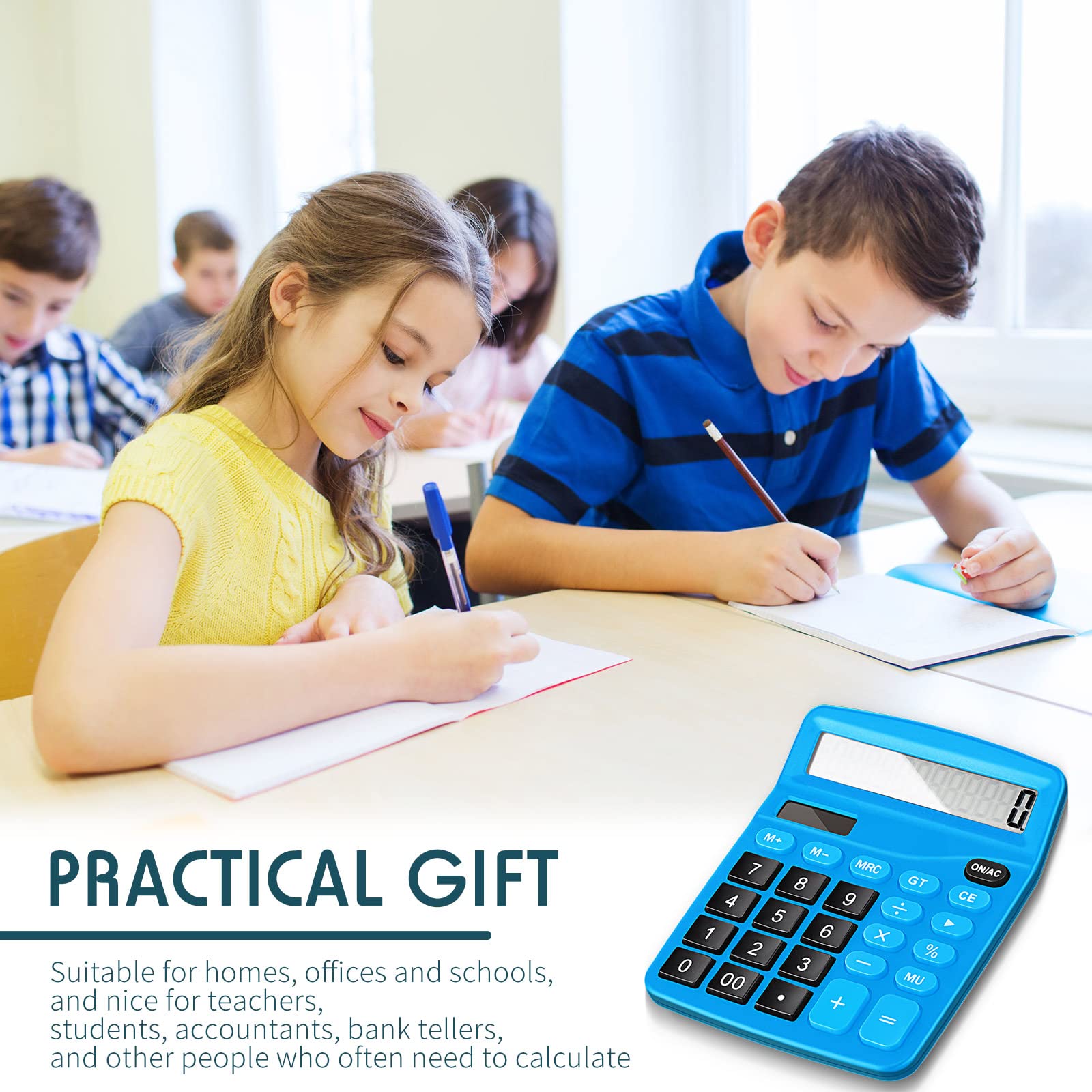 12 Pieces 12 Digit Desktop Calculator with Large LCD Display and Sensitive Button Office Desk Calculator Solar and Battery Dual Power Handheld Business Calculator for Office Home School, Dark Blue