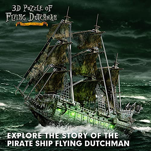 3D Puzzles for Adults Green LED Flying Dutchman 360 Pieces Haunted Pirate Ship Arts & Crafts for Adults Gifts for Men Women Model Kits, Lighting Ghost Ship Decor Brain Teaser Puzzles for Adults
