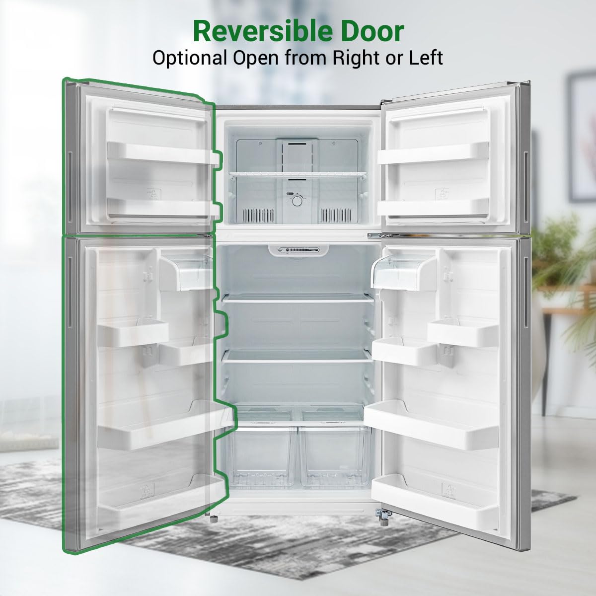 18 Cu. Ft. Full Size Refrigerator with freezer, 30" Top Freezer Refrigerator, Apartment Size Refrigerator with Reversible Door, Garage Ready Refrigerator Stainless Steel