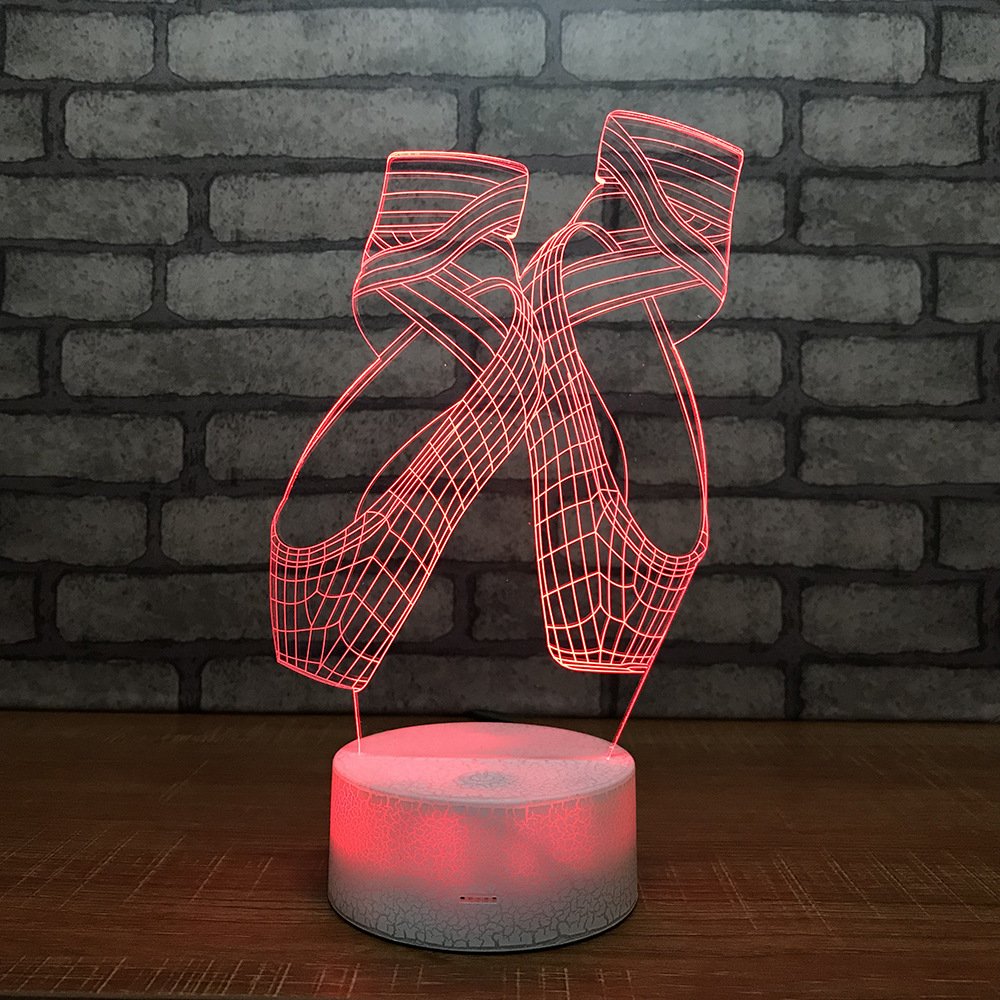 Jinnwell 3D Ballet Shoes Night Light Lamp Illusion 7 Color Changing Touch Switch Table Desk Decoration Lamps Led Christmas Gift with Acrylic Flat ABS Base USB Cable Toy