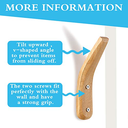 4 Pieces Wooden Coat Hooks Wall-Mounted Natural Wood Wall Hanger Simple Modern V Shape Wall Mount Stor (Wood Color)