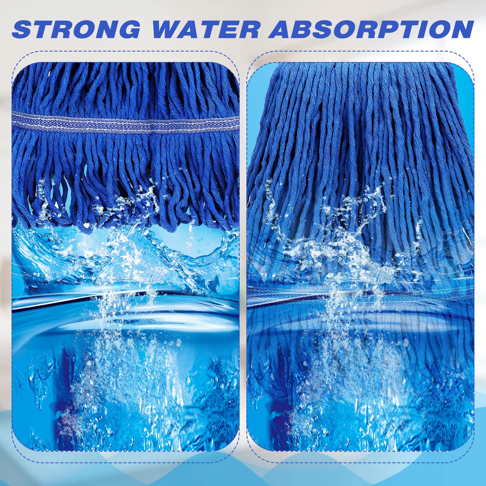 16 Pack Commercial Mop Head Replacements Looped End Wet Mop Head Heavy Duty Mop Heads Cotton String Mops Blue Industrial Cleaning Mop Head Refills for Commercial Industrial Home Cleaning