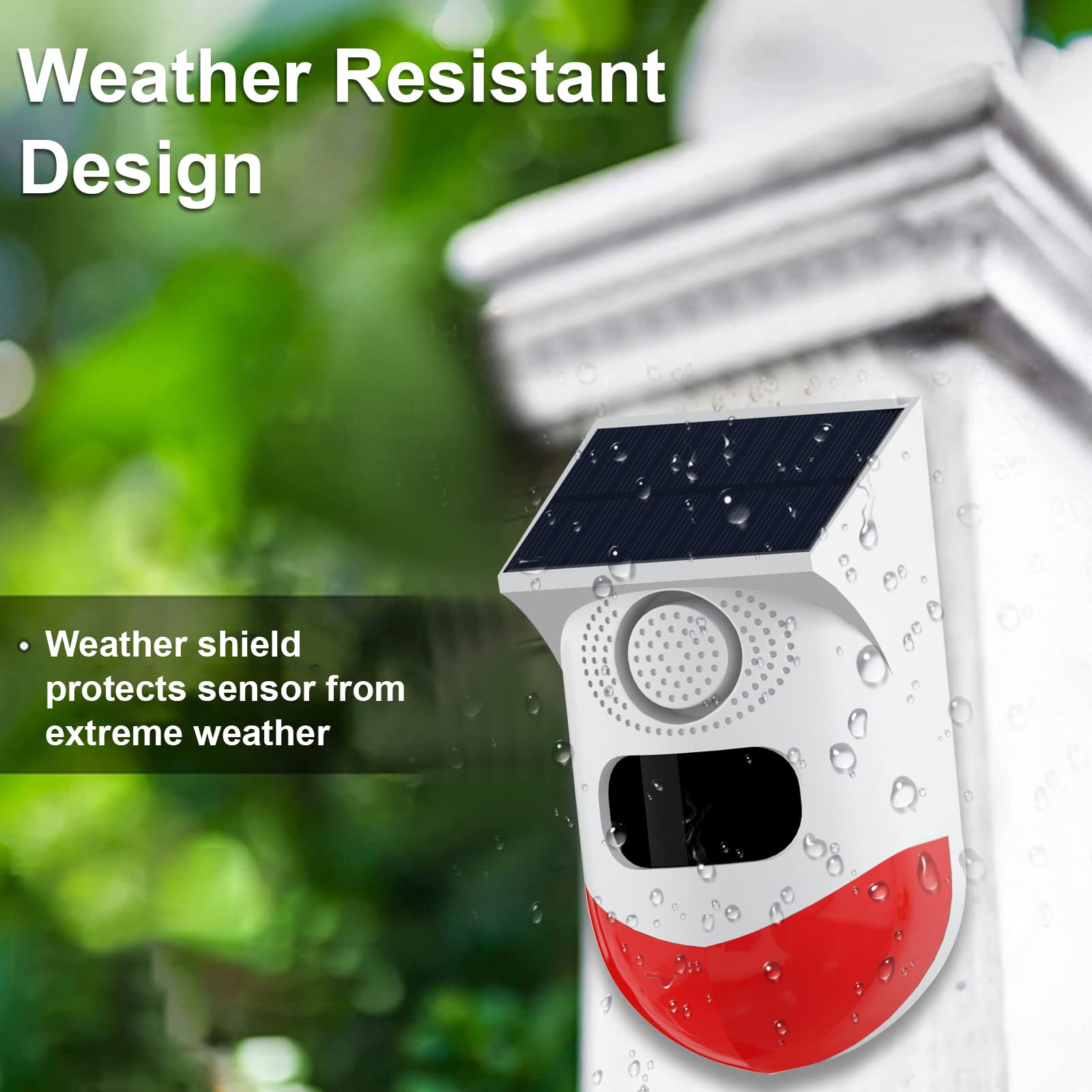 ChunHee Solar Motion Sensor Outdoor Alarm,Adjustable Sensitivity Motion Activated Alarm,129db Sound Security Siren Light IP67 Waterproof and 4 Mode for Home,Farm,Barn,Villa,Yard(2 Pack)