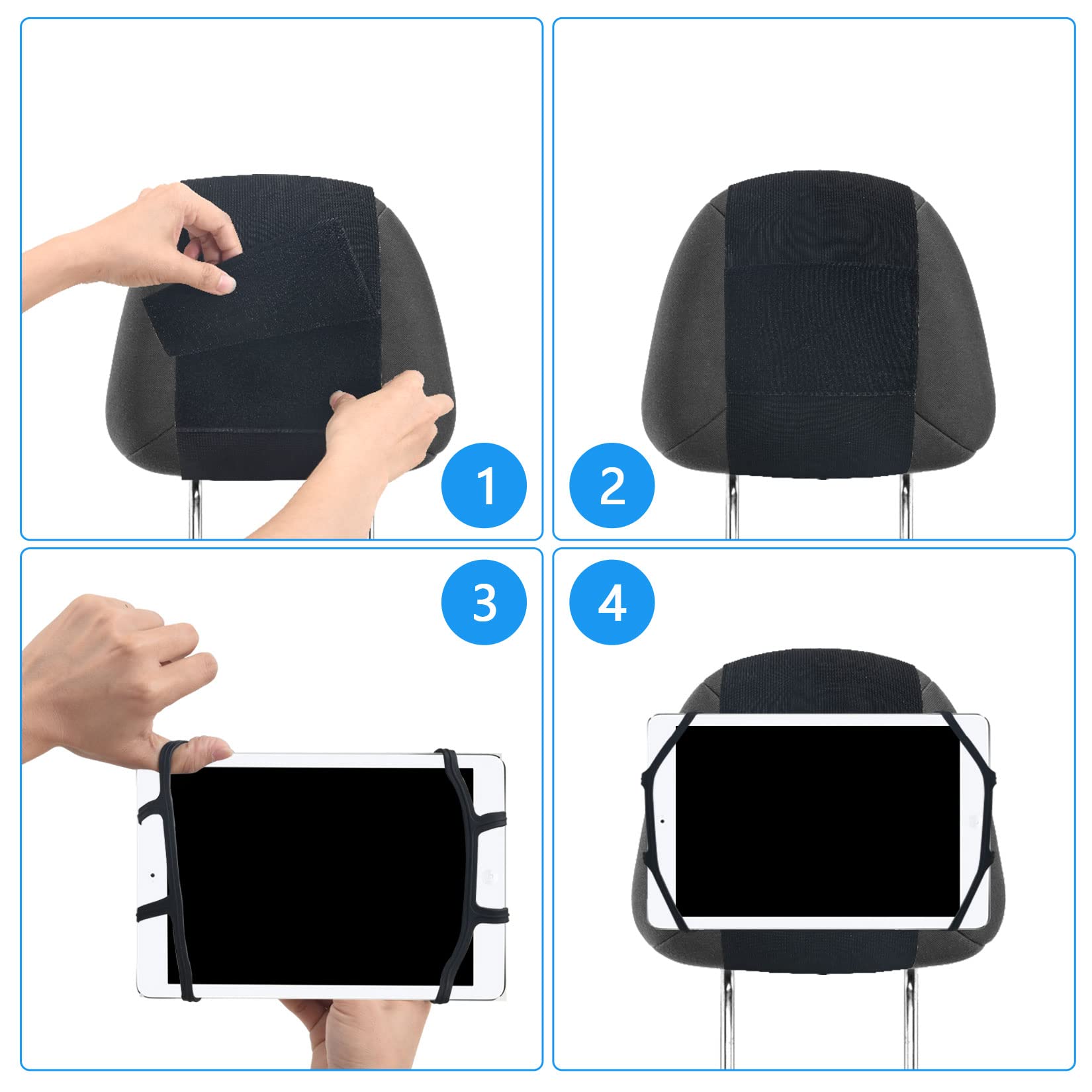 afontoto Anaoer Car Headrest Mount Silicon Holder, Universal Tablet Holder in Back Seats, Car Mount Angle-Adjustable Car Headrest Holder Fits All 7-12.9 inch Tablets/Game Machines