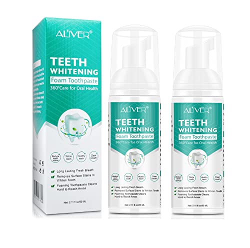 2 Pack Teeth Whitening Mousse - 2X 60ml Foam Whitening Toothpaste, Ultra-fine V-34 Mousse Foam Deeply Cleaning Gums, Stain Removal, Oral Care,Natural Mouth Wash Water