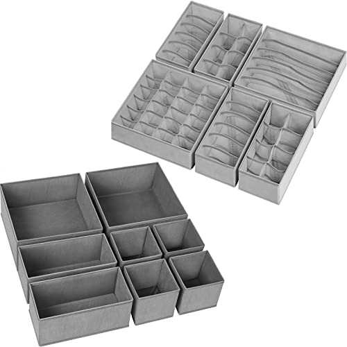 14 Pack Sock Underwear Drawer Organizer Dividers, Foldable Fabric Dresser Drawer Organizers for Clothing, Bra, Sock, Undies, Tie, Belt, Scarf