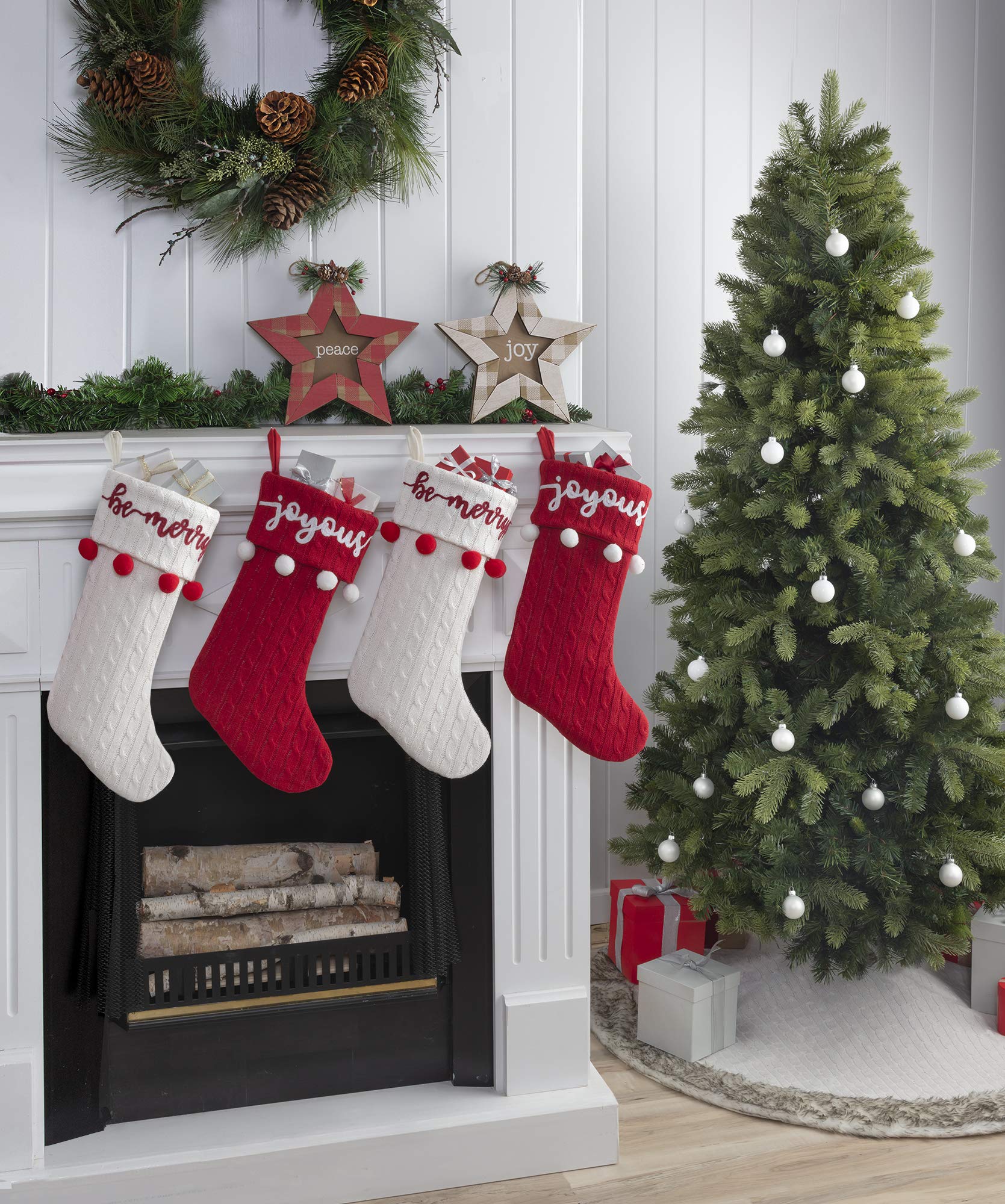 12 Inch Wood Hygge Christmas Decoration Hanging Star Sign Wall Art with Words (Joy)