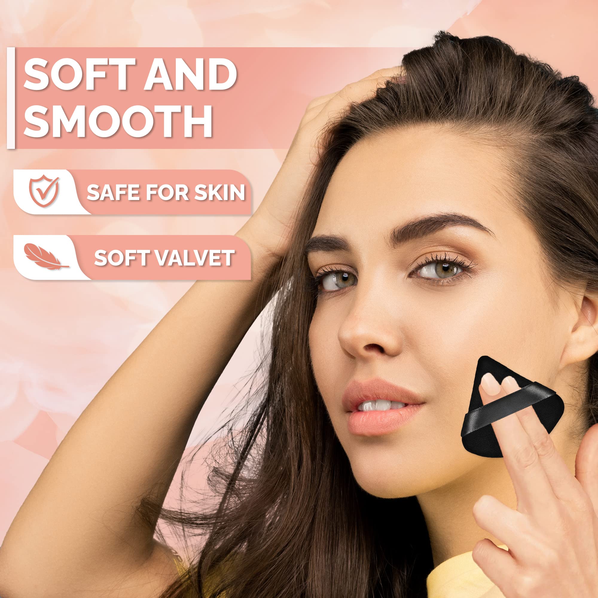 12 Pieces Black Triangle Powder Puff with Cleansing Puff for Face - Velour Soft Cosmetic Wet Dry Powder Puff for Loose Body Powder Setting Sponge Washable - Beauty Makeup Tools