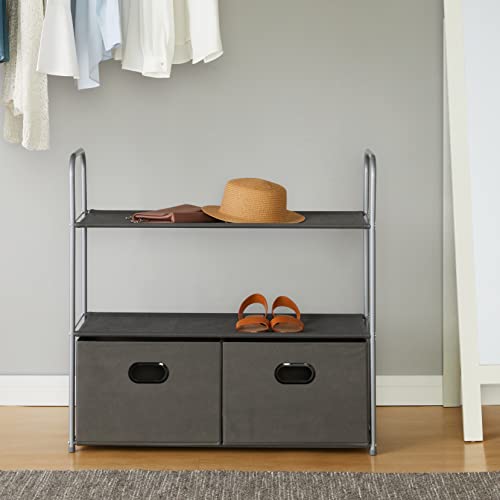Amazon Basics Closet Storage Organizer with Fabric Bins and Shelves, Grey, 32.7" x 12.2" x 31"