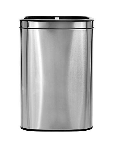 Alpine Industries 40 Liter / 10.5 Gal Stainless Steel Dual Compartment Trash Can - Compact Garbage Bin - Wide Open Top Slender Durable Receptacle with Sturdy Plastic Liner
