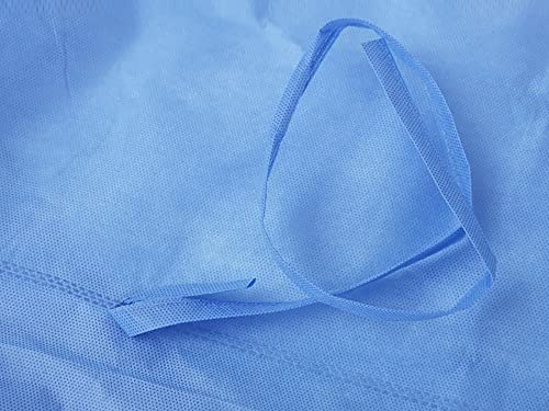 200-Pack Level 2 Disposable Isolation Gown Baluster Fully Closed Double Tie Neck and Waist, SMS 35g, Knitted Cuffs, Fluid Resistant, Blue, Unisex