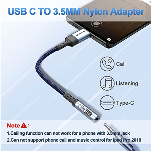 USB C to 3.5mm Jack Headphone Adapter, LcueGuk Type C to Aux Audio Dongle Cable,Hi-Res Adapter Compatible with Pixel 6 5XL, Samsung Galaxy S22 S21 Ultra Z Flip Note 20,iPad Pro2021-32bit/384khz-Blue