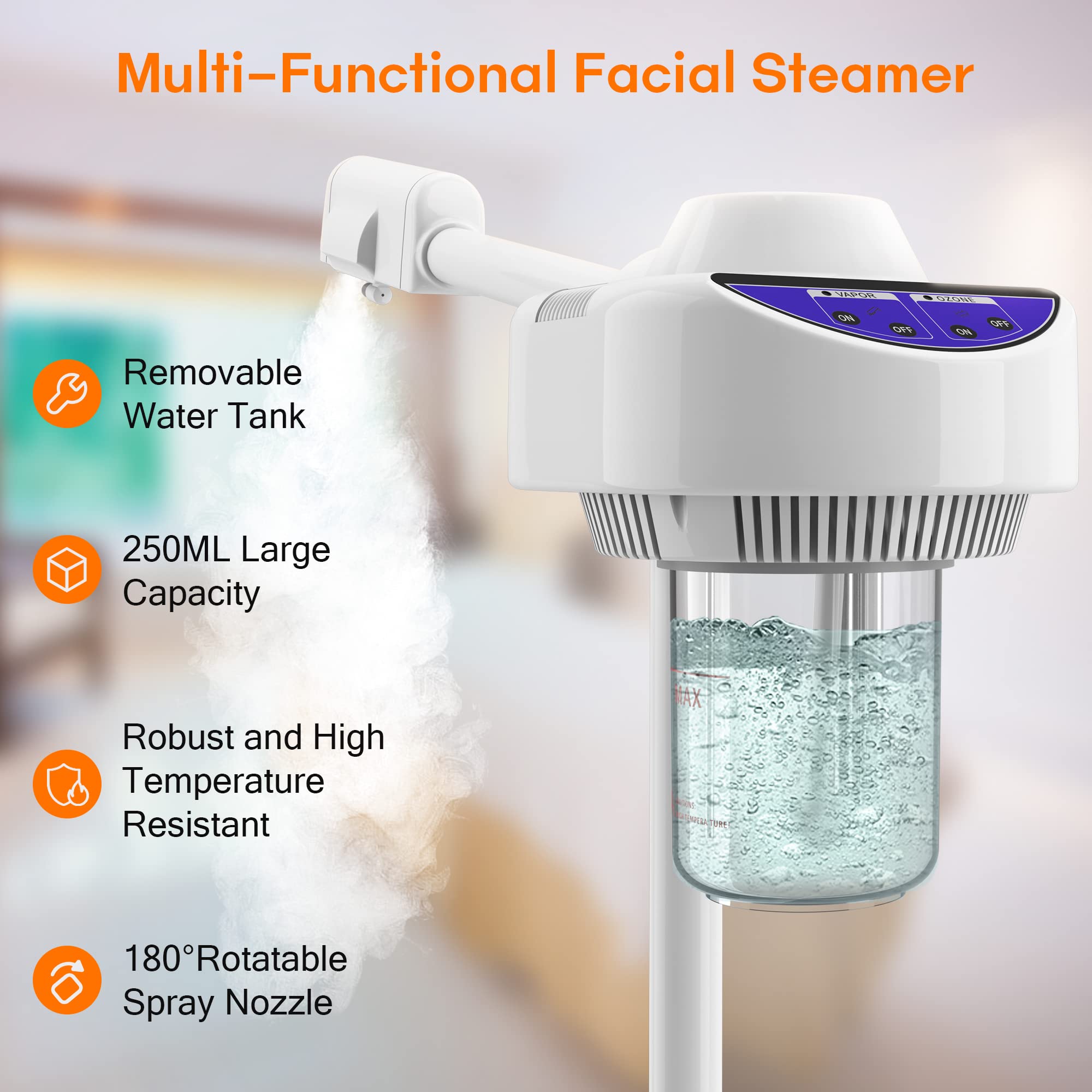 Professional Spa Ozone - Kingsteam- Stand - Facial Steamer On Wheels, for Home and Salon Use (White)