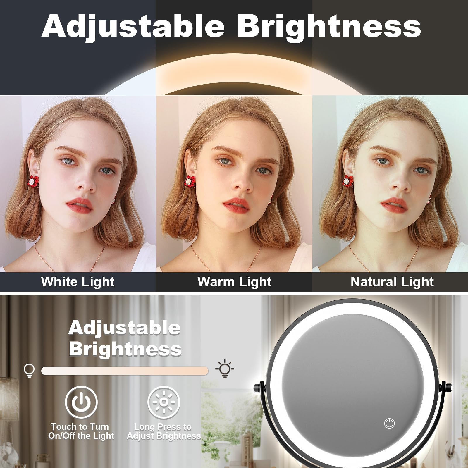 SanaWell Wall Mounted Makeup Mirror, 7X Magnifying Mirror with Lights, 8 Inch Double Sided HD Mirror [One Button Switch],Extendable Arm 360° Swivel Shaving Cosmetic Mirror Powered by Plug-in AC Cord