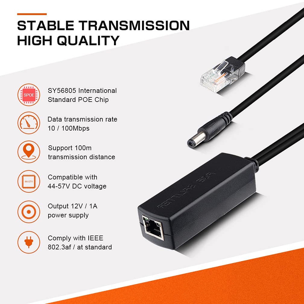 Active PoE Splitter - Power Over ethernet Splitter Adapter, 48V to 12V, IEEE 802.3af Compliant, 10/100Mbps PoE Splitter for Surveillance Camera, WAP and VoIP Phone, up to 100m, 2 Pack