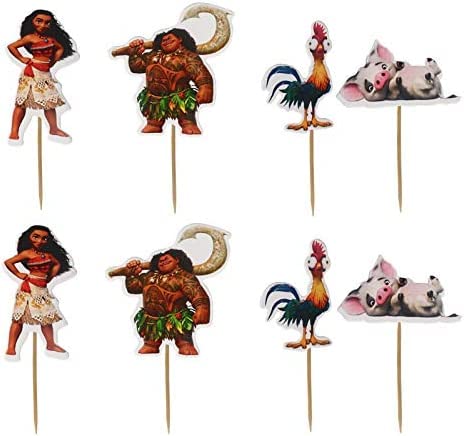24PCS Moana Cake Toppers for Kids Birthday Party Cake Decorations (Cup Cake Topper)