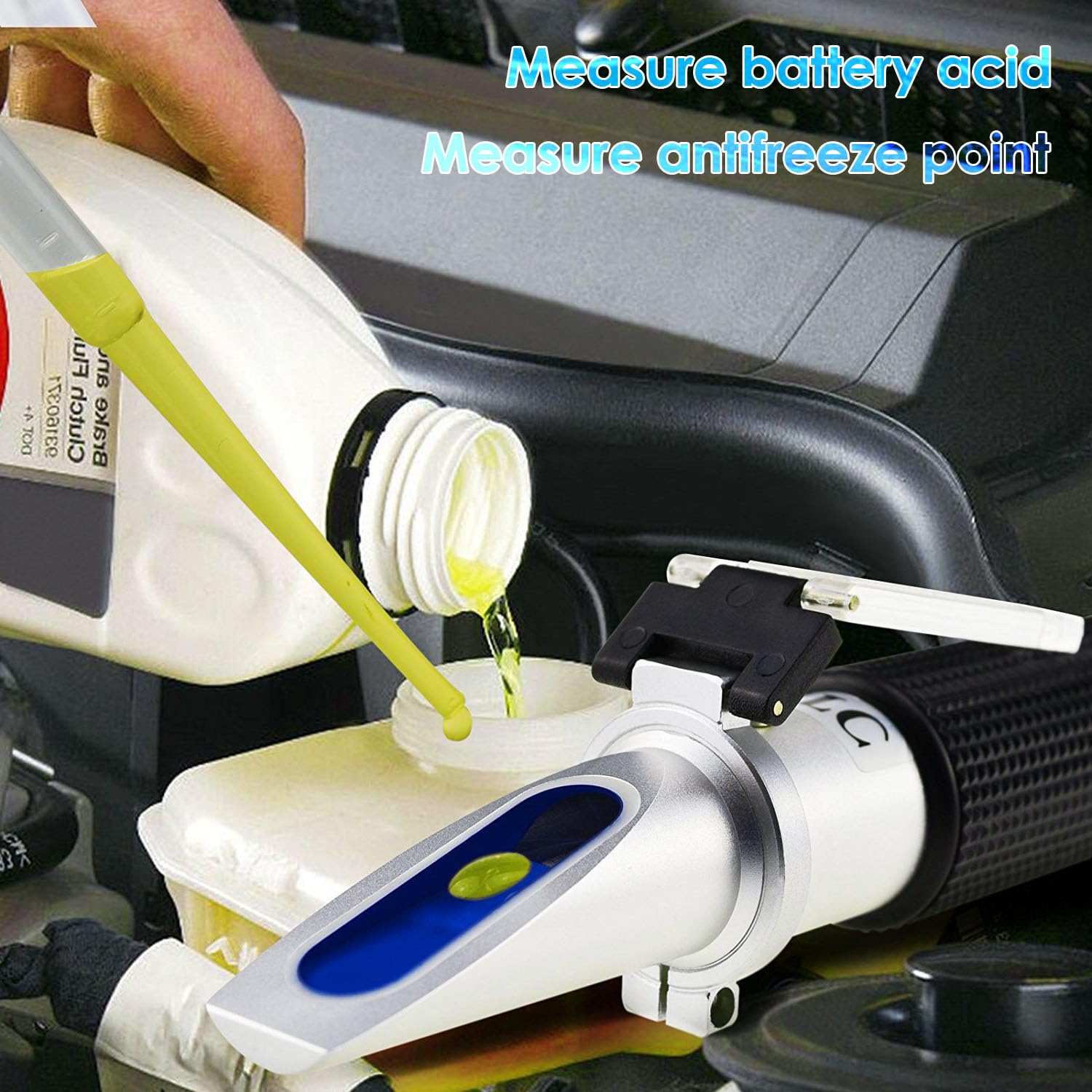 Agriculture Solutions Antifreeze Refractometer Displaying in Fahrenheit for Checking Freezing Point of Automobile Antifreeze Systems and Battery Fluid Condition. Battery Acid, Glycol, Coolant, Antifreeze Tester