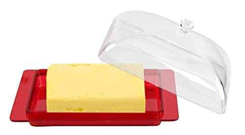 HOME-X Butter Keeper, Large Butter Dish with Lid, Versatile Food Container, Butter Dish with Handled Lid, 6 1/8" x 2 ½" W x 3 ¾" H, Red