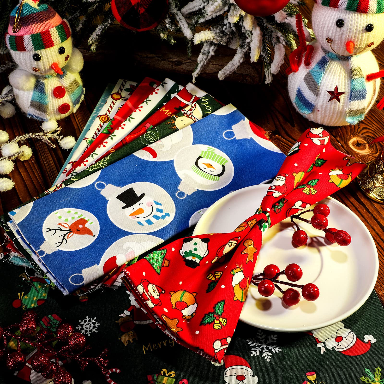16 Pieces Christmas Fabric Fat Quarters Bundle Christmas Patterned Cotton Fabric Santa Claus Snowman Christmas Tree Print Quilting Fabric Cloth for Christmas Sewing Patchwork DIY Yard (16 x 20 Inch)