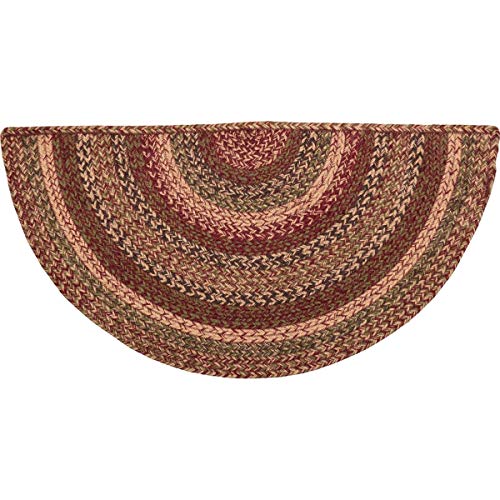 VHC Brands Cider Mill Half Circle Jute Rug 16.5x33 Country Braided Flooring, Burgundy