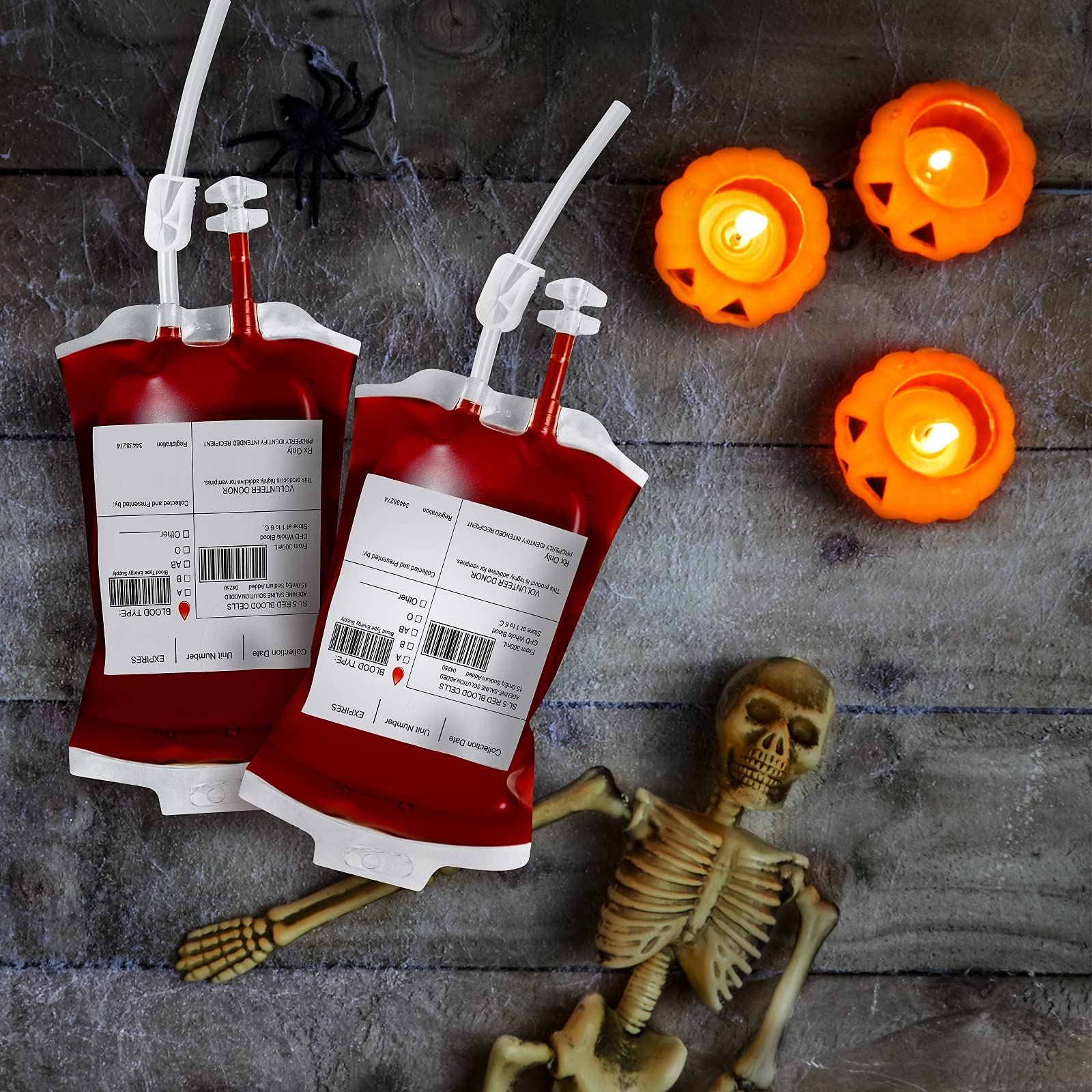 20 Packs Halloween Blood IV Bags for Drinks Reusable Container Drinks Pouches for Vampire Zombie Theme Party Decoration Supplies with Syringe and Clips, 10.15 fl.oz (20pcs Bag, 20 Label, 2 Syringes)