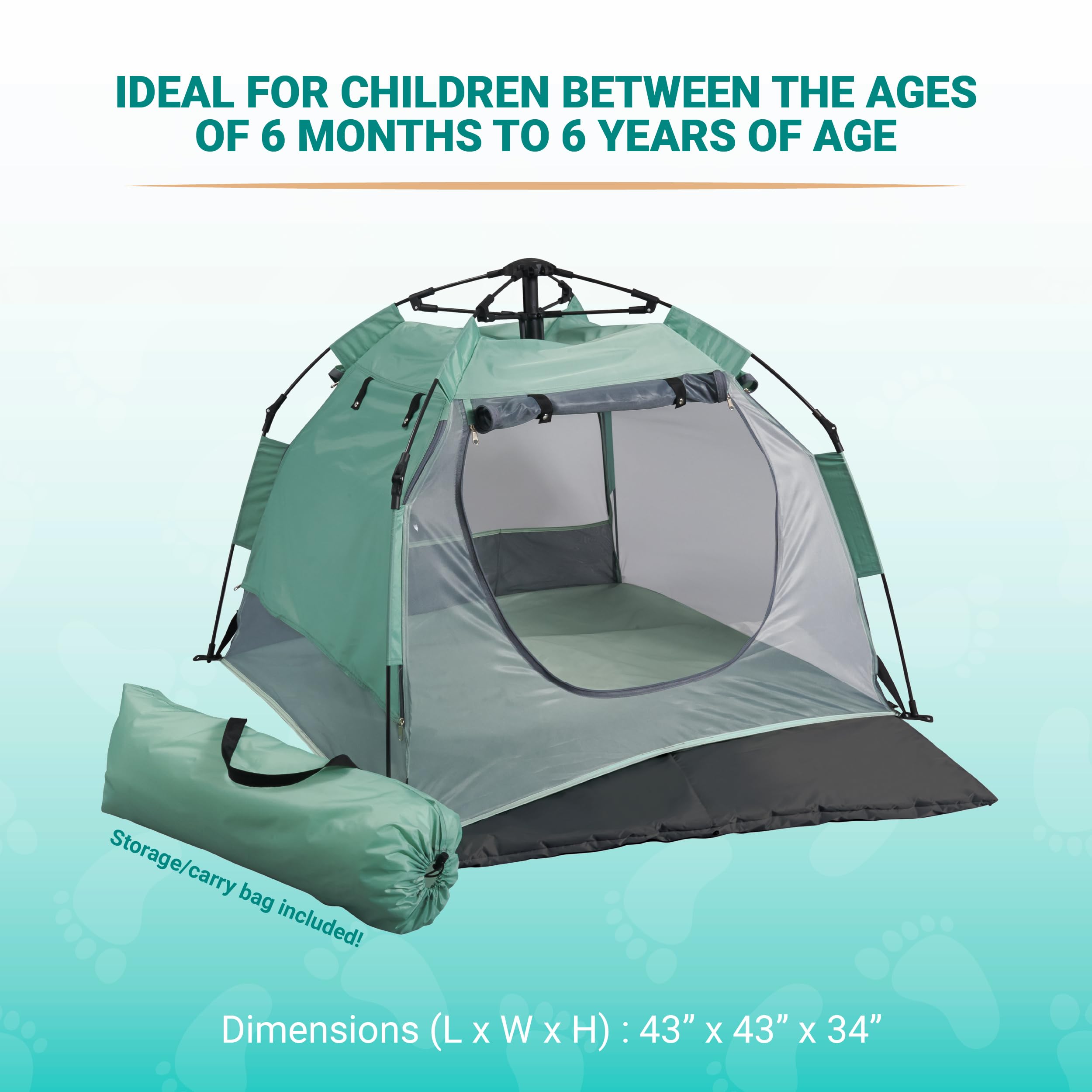 KidCo - Peapod Camp Lightweight Portable Baby Toddler Travel Tent, Play Tent, Ages 6 Months - 6 Years (Seafoam)