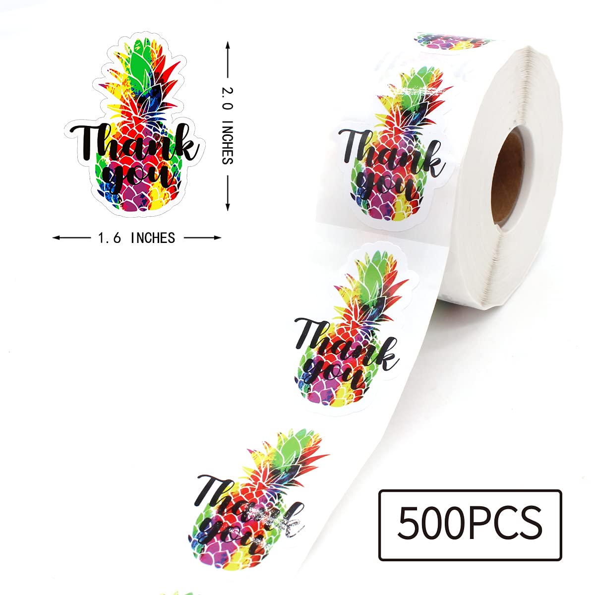 Littlefa 1.5β Thank You with Rainbow Pineapple Design Stickers,Thank You Stickers,Bakeries Stickers,Handmade Stickers,Small Business Stickers, Envelopes Stickers, Gift Bags Packaging 500 PCS